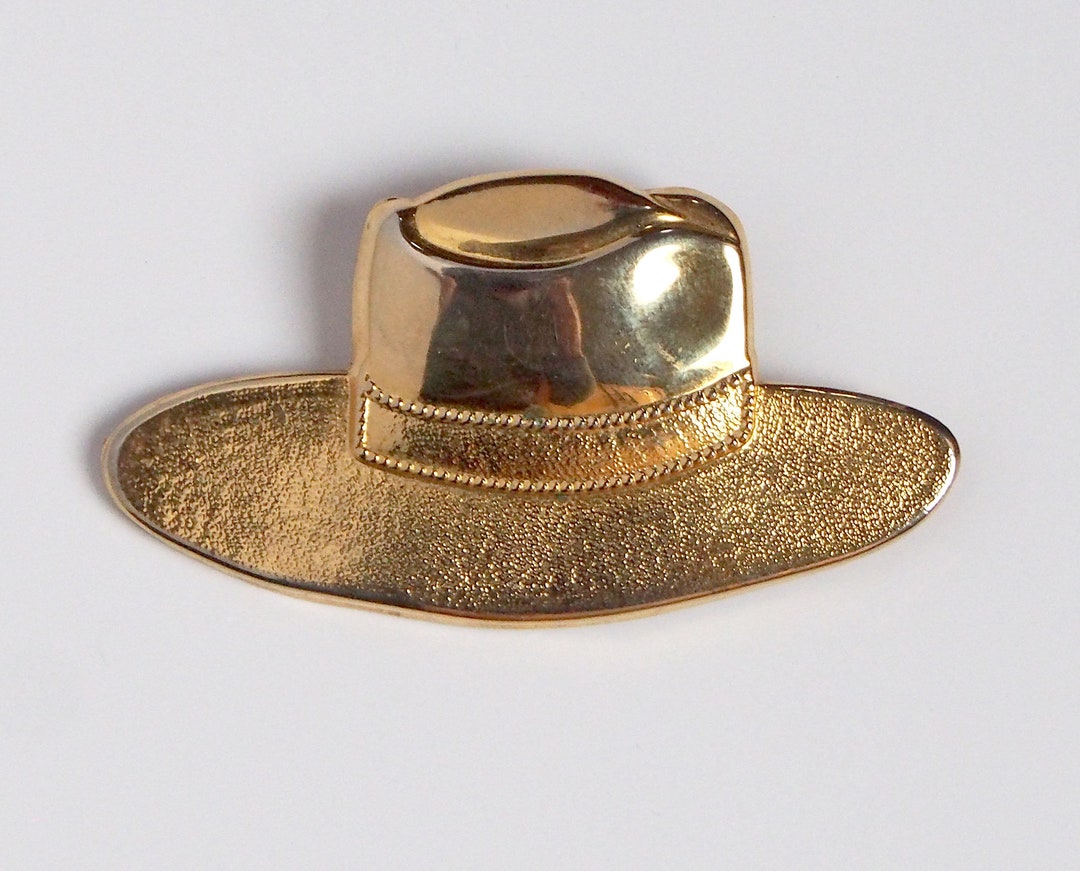 Vintage Flat-brim Fedora Hat Gold-tone Metal Brooch Pin - Etsy