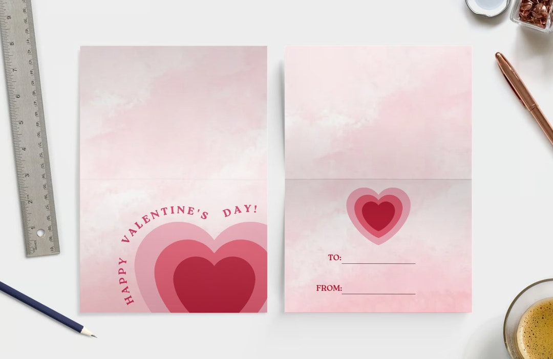 Pink Valentine's Day Folded Card, Printable Valentine's Day Card, Easy ...