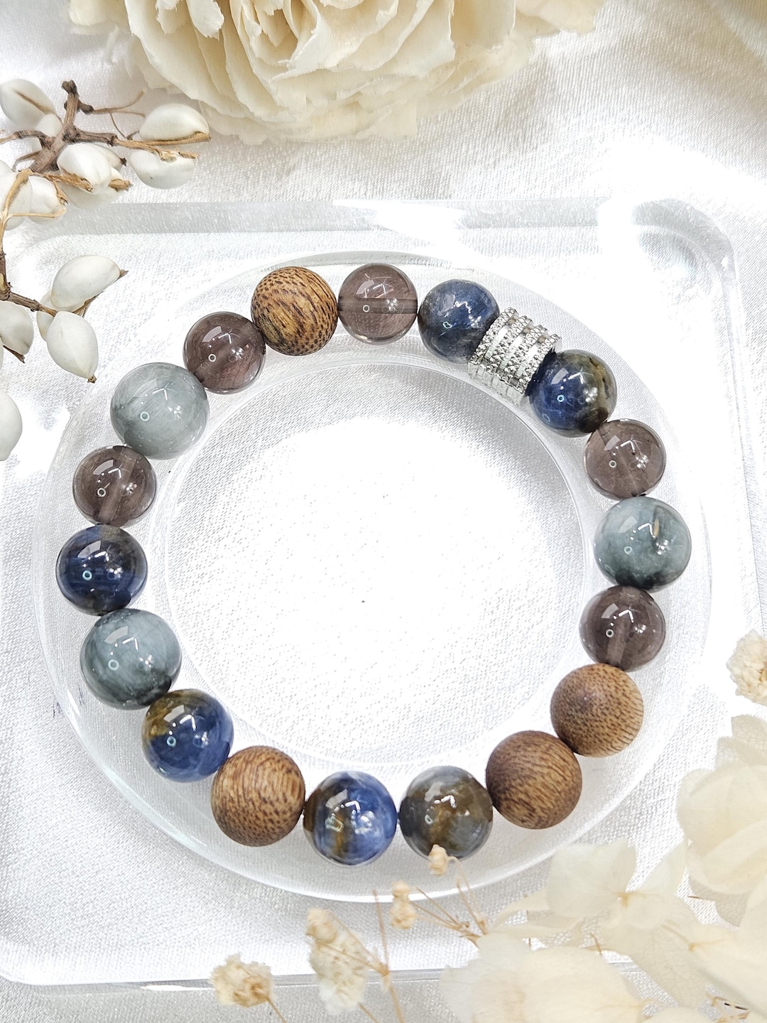 Golden Kyanite Ice Obsidian Hawkeye Gemstone Bracelet, 10–11mm Beads ...