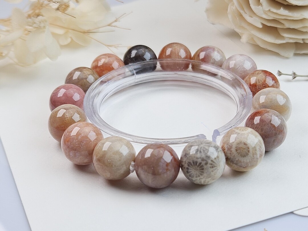Colorful Coral Jade Beaded Bracelet | Natural Stone Jewelry - Etsy