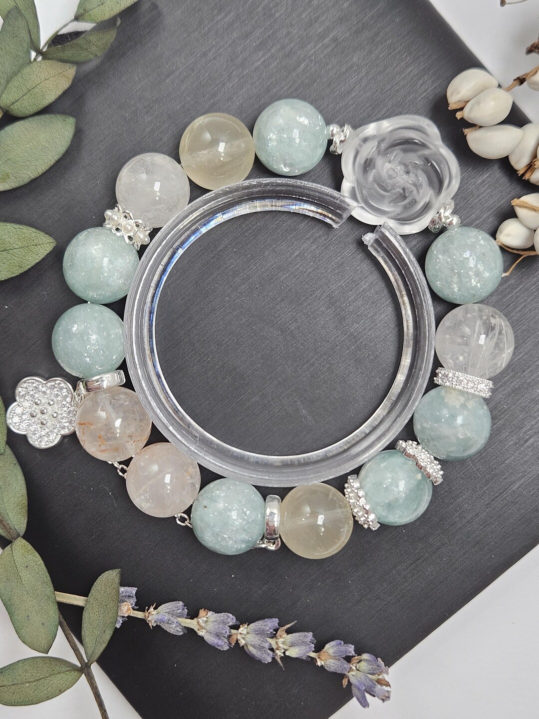 Crystal Bracelet-starlight Green Emerald Mica • Blue Needle Rutile ...