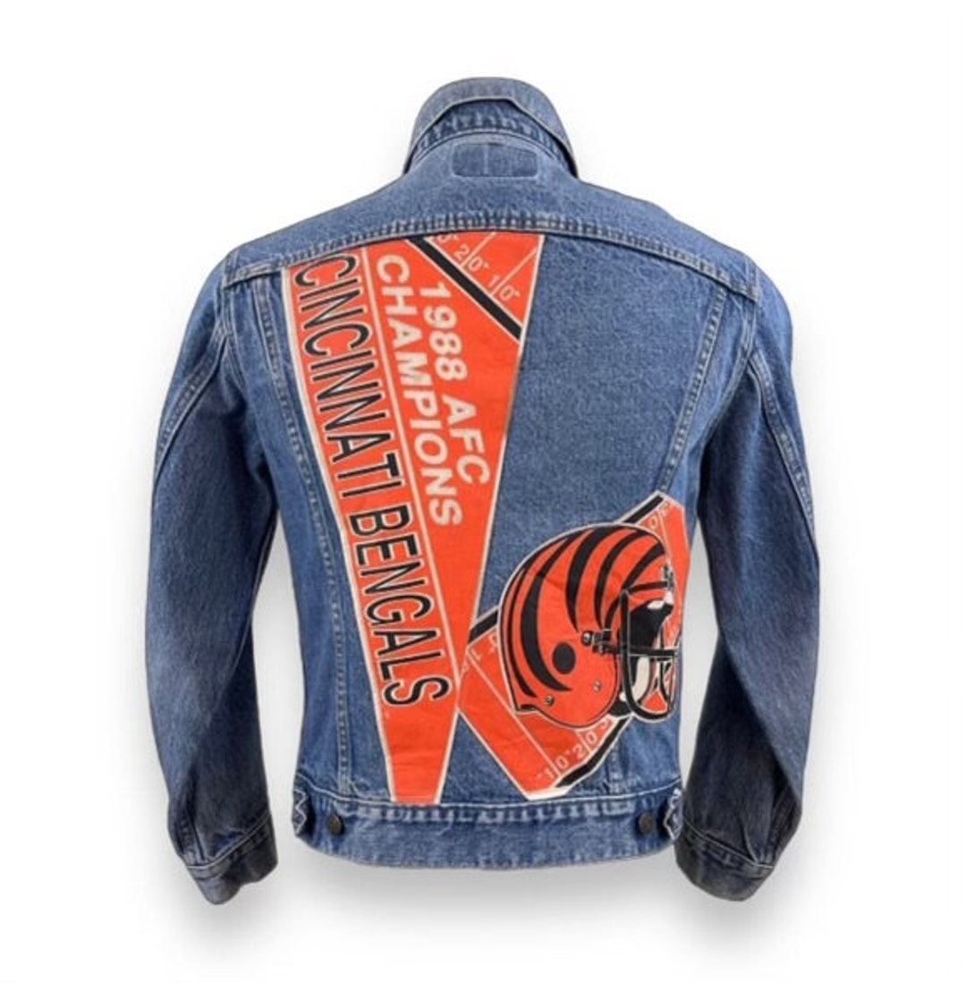 PHENOMENAL Vintage CINCINNATI BENGALS Custom Denim Pennant Jacket - Etsy