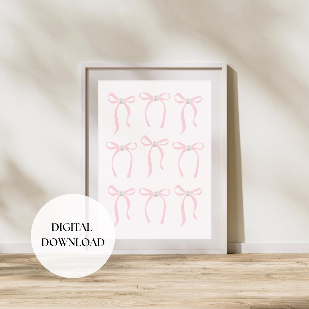 Pink Coquette Bows Wall Art Preppy Pink Bow Dorm Decor Coquette Bow ...