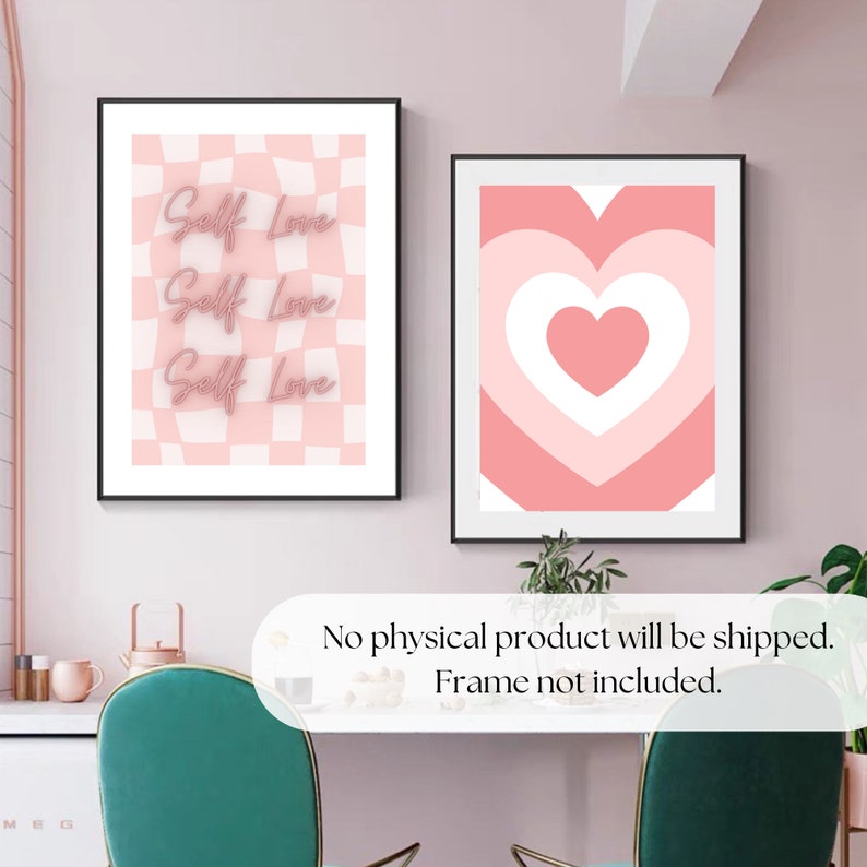 Pink Retro Prints Set of 6 Trendy Room Decor Pink Hearts Playing Cards ...