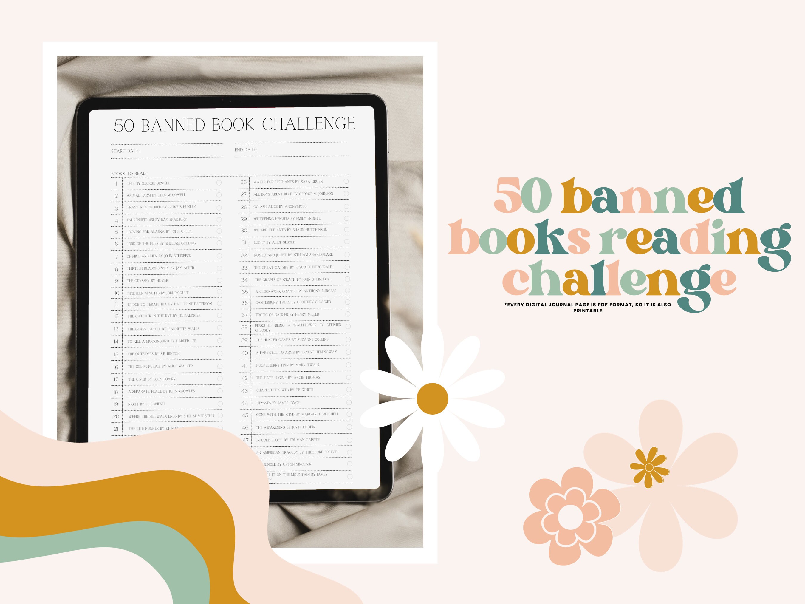 50 Banned Books Challenge PRINTABLE and DIGITAL for Ipads, Phone, and ...