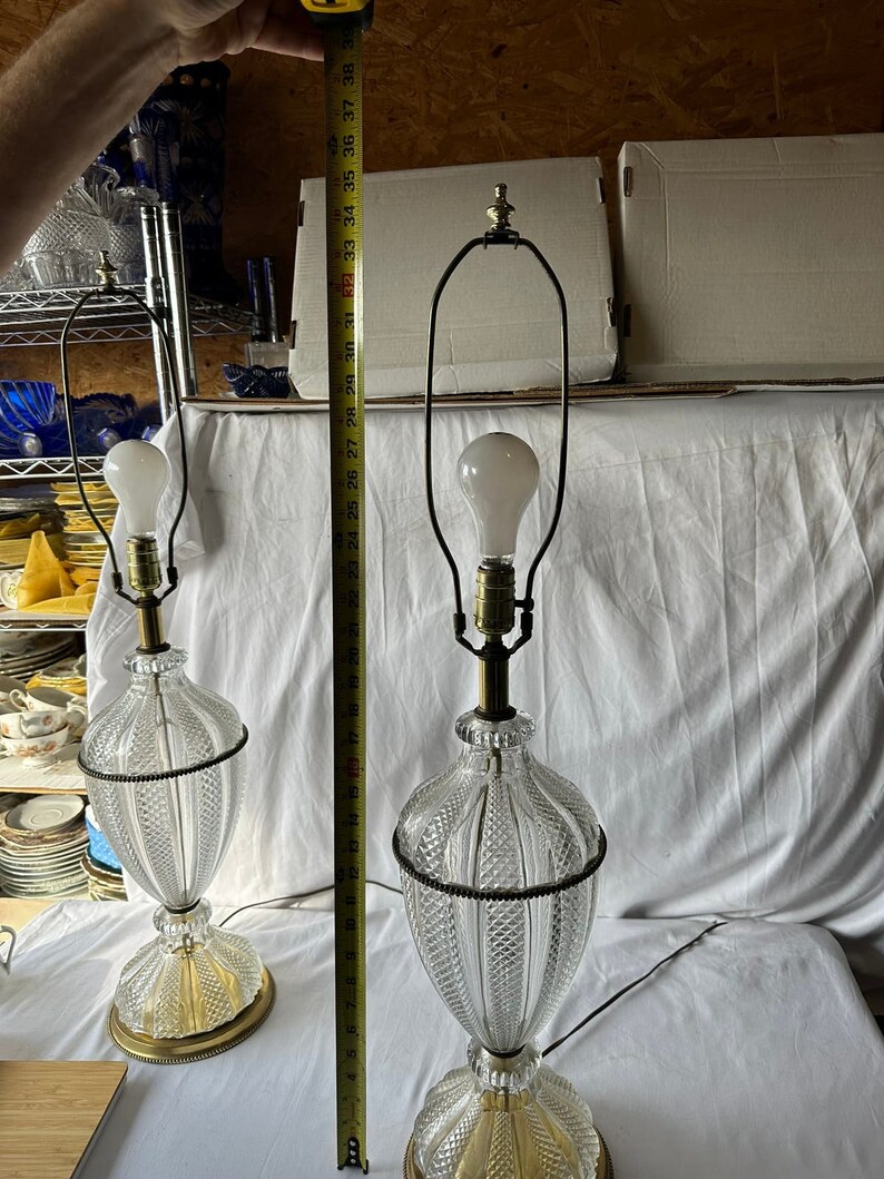 Pair of Beautiful Crystal and Brass Trim Lamps - Etsy