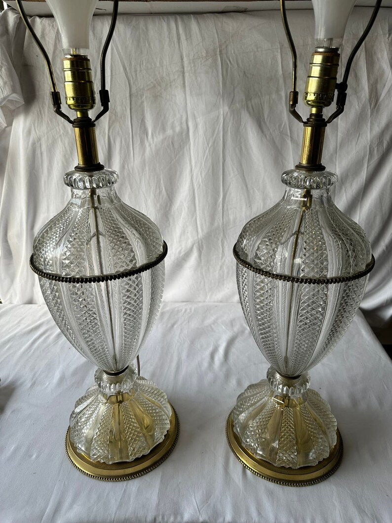 Pair of Beautiful Crystal and Brass Trim Lamps - Etsy
