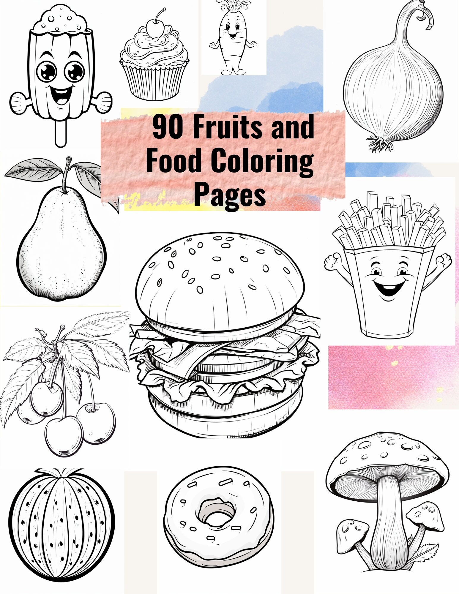 90 Fruits and Food Printable Coloring Pages for Kids, Preschool ...