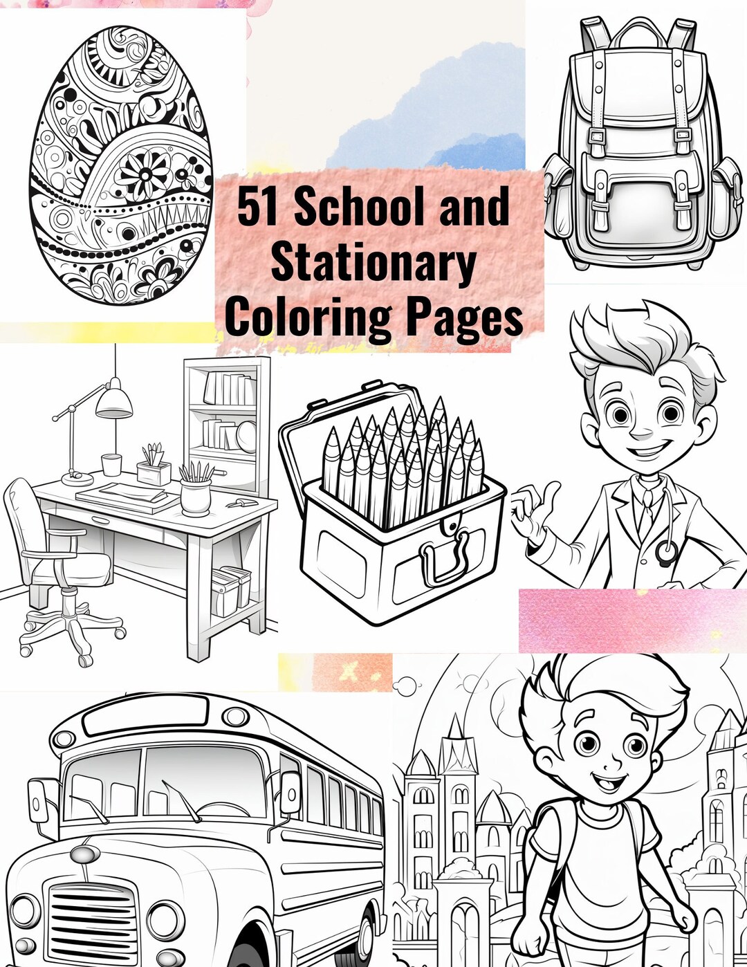 51 School and Stationary Printable Coloring Pages for Kids, Preschool ...