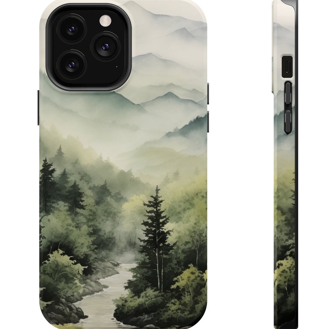 Minimalist Misty Green Gray Scenery With a Stream Show the Phones Soft ...