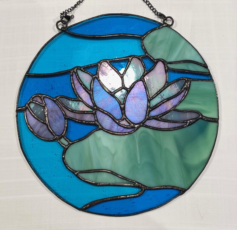 Stained Glass Water Lily Suncatcher With Iridescent Petals - Etsy