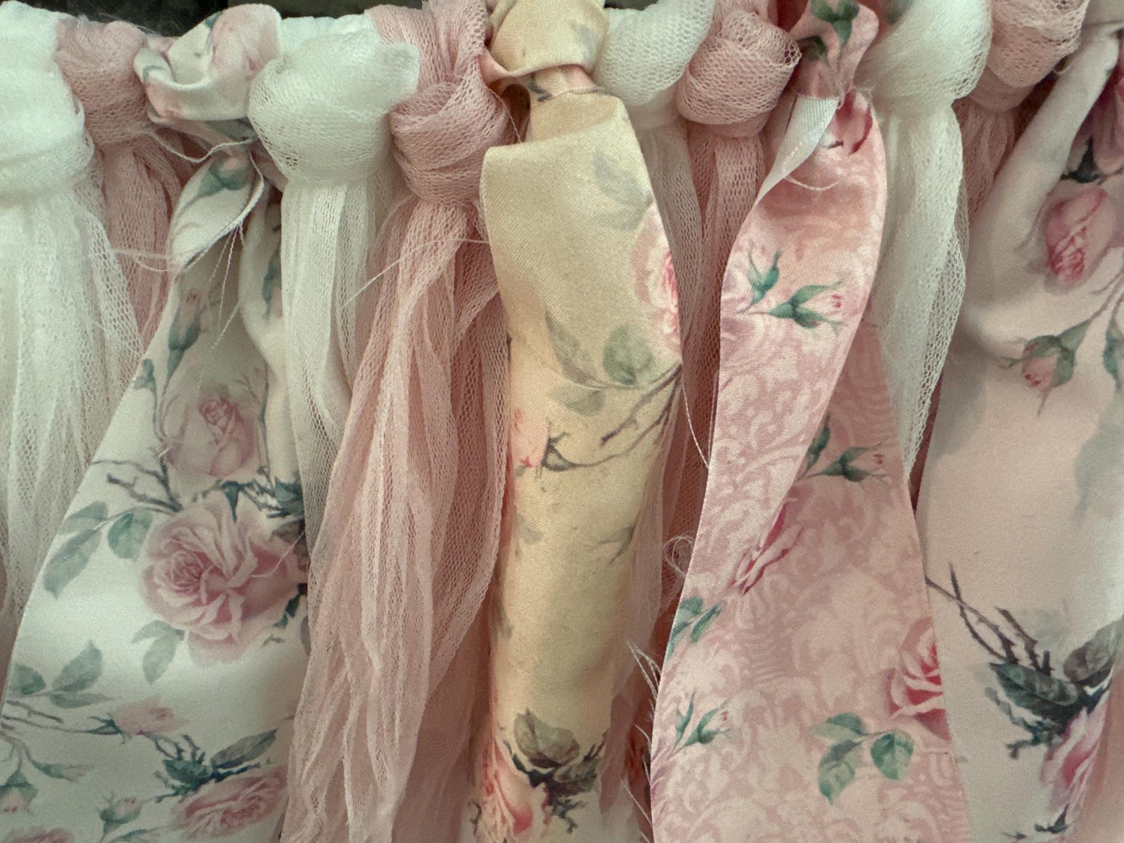 Blush Pink Rag Bow Shabby Farmhouse Floral Roses and White Rag Bow ...