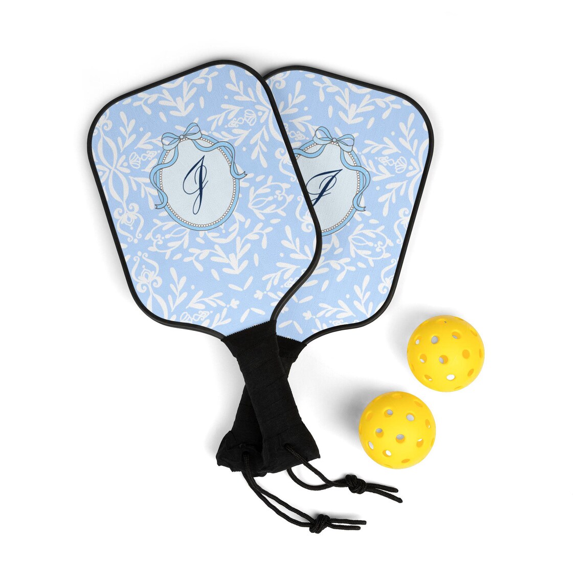 Blue Toile Monogram Personalized Pickleball Kit - Stylish Paddle Set ...