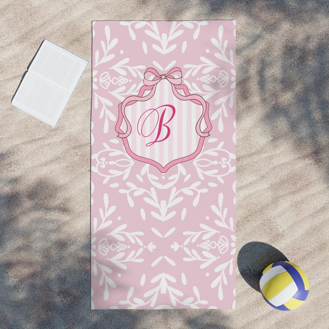 Elegant Monogrammed Beach Towel, Personalized Pink Towel, Perfect for ...
