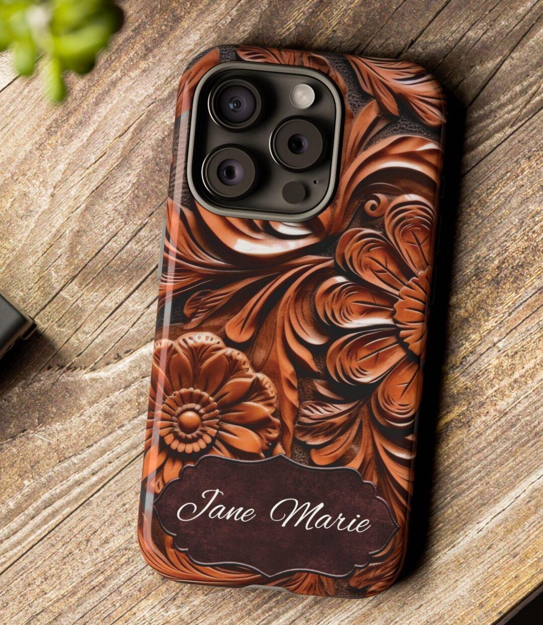 Western Boho Leather Look Phone Case, Leather Floral Design iPhone ...