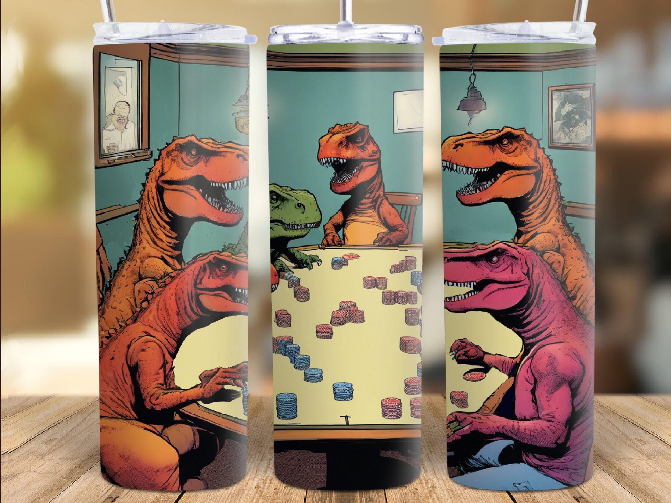 Dinosaur Poker Tumbler Wrap, T-rex Gambling, 20oz Tumbler Sublimation ...