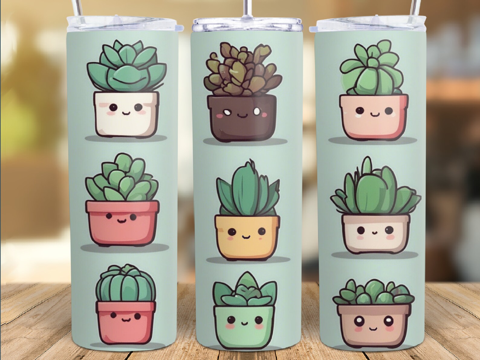 Kawaii Tumbler Wrap, Cute Succulent Wrap, 20oz Skinny Tumbler Wrap ...