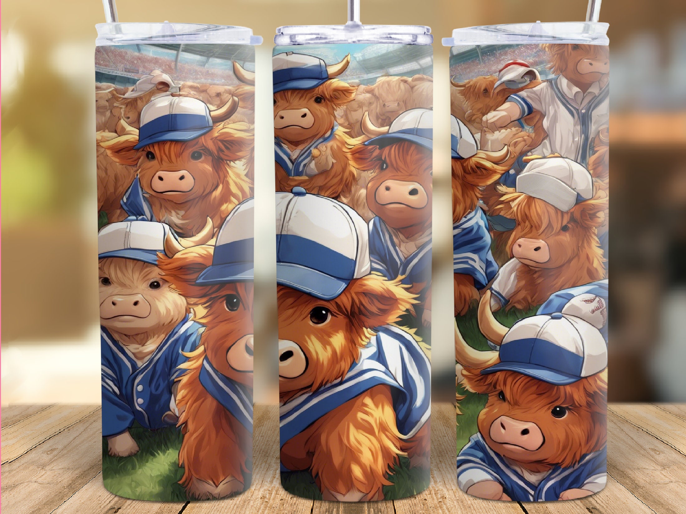 Highland Cow Tumbler Wrap, Softball, Baseball, Cow Ball Players, 20oz ...