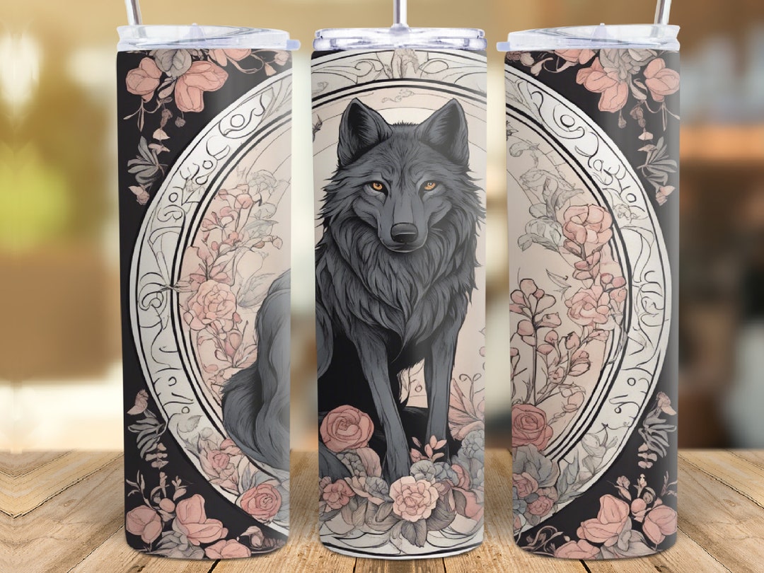 Wolf Tumbler Wrap, Black Wolf 20oz Skinny Tumbler, Straight and Tapered ...