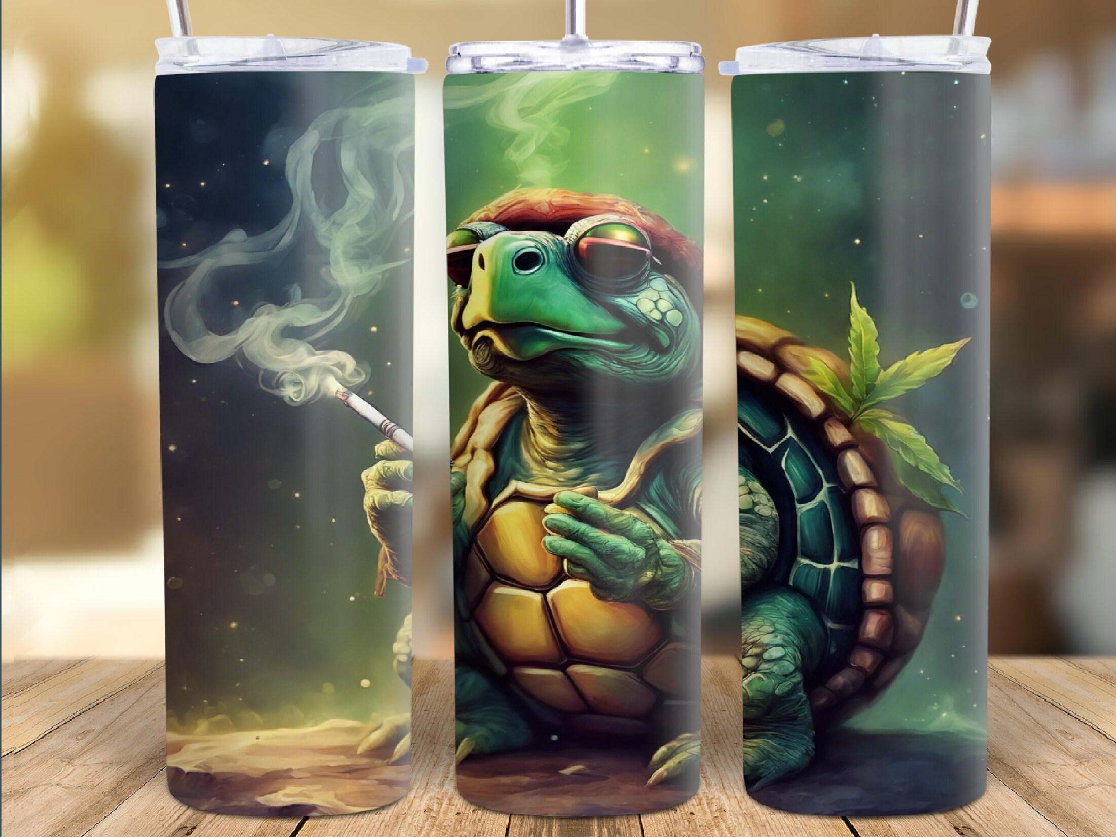 Smoking Turtle Tumbler Wrap, 20oz Skinny Tumbler, Straight and Tapered ...