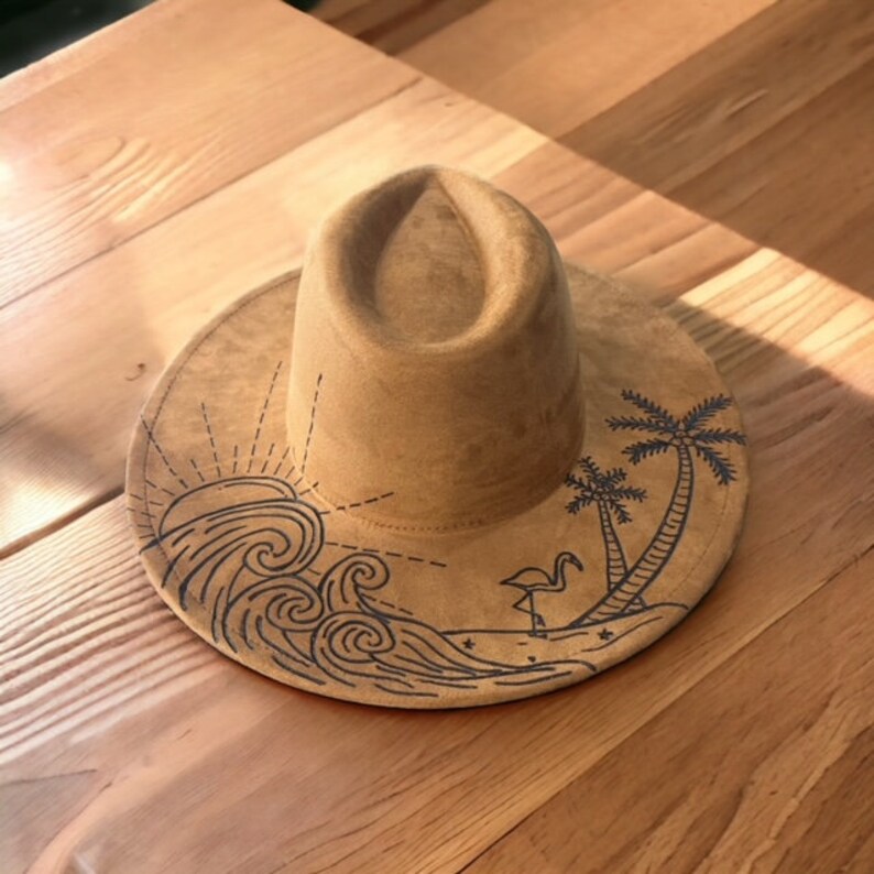 Hand Burned Wide Brim Fedora Palm Tree & Flamingo - Etsy