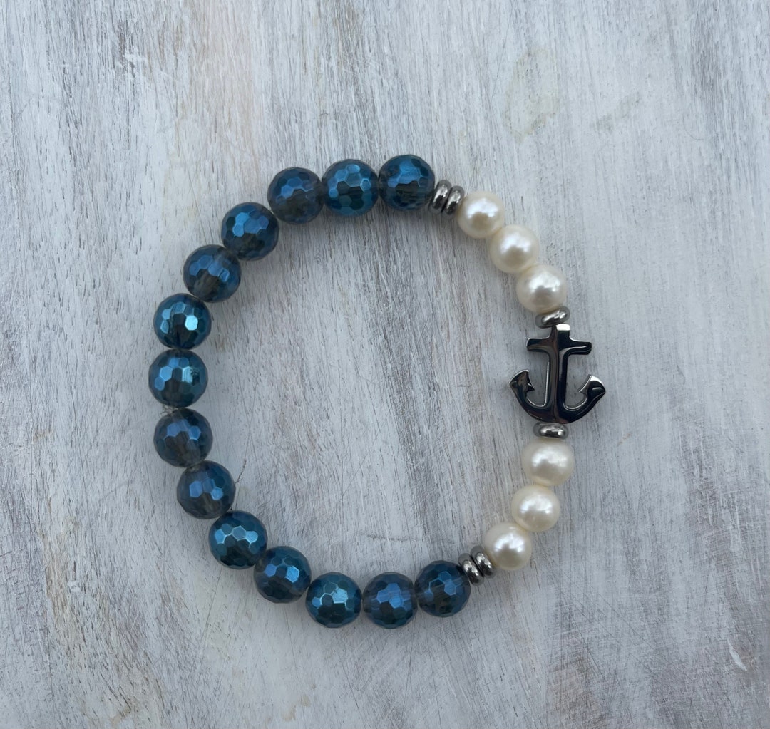 Beautiful Stainless Steel Anchor Spacer Charm With Magical Blue Mystic ...