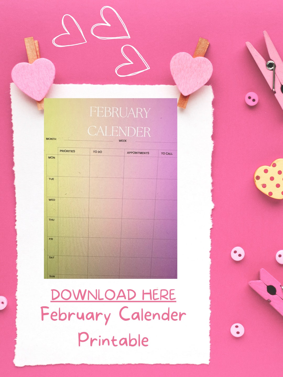 February Calendar Digital Printables - Etsy