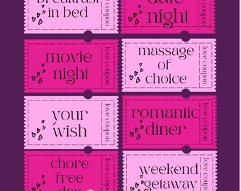 100 Printable Love Coupons for Him and Her, Couple Coupons, Valentines ...