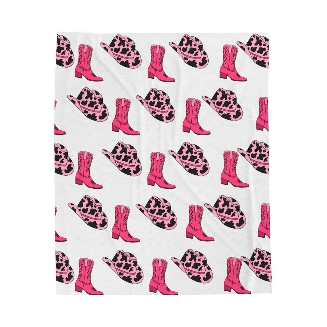 Cute Cowgirl Cowboy Pink Aesthetic Cowprint Cowboy Boot Velveteen Plush ...