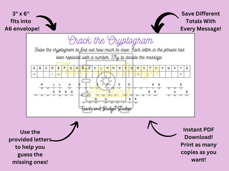 Crack the Cryptogram Saving Challenge for A6 Envelopes Cash Envelopes ...