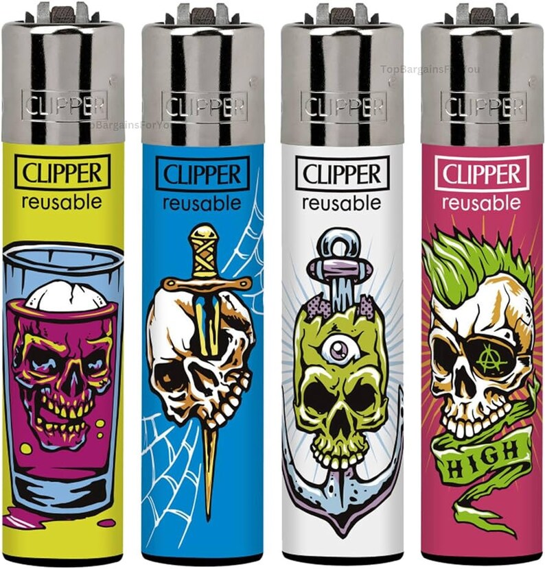Clipper Reusable Lighters bone Portraits Design Pack of 4 Assorted - Etsy