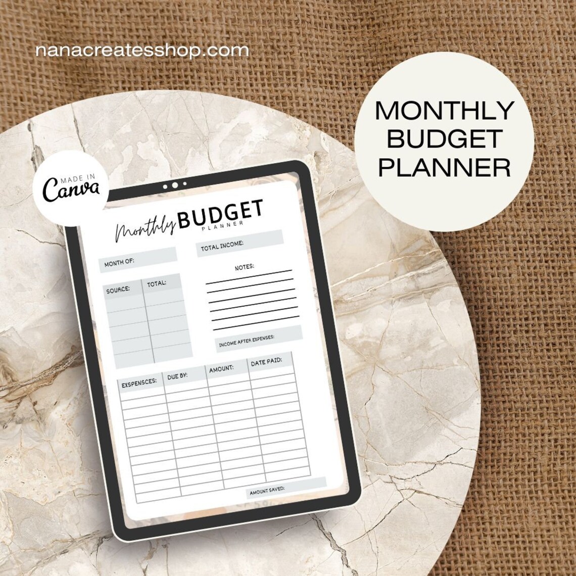 Monthly Budget Planner Printable & Fillable PDF, Budget Tracker ...
