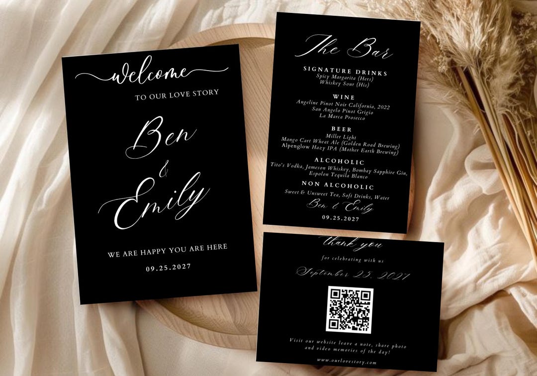 Minimal Wedding Invitation Bundle Canva, Elegant Reception Signage ...
