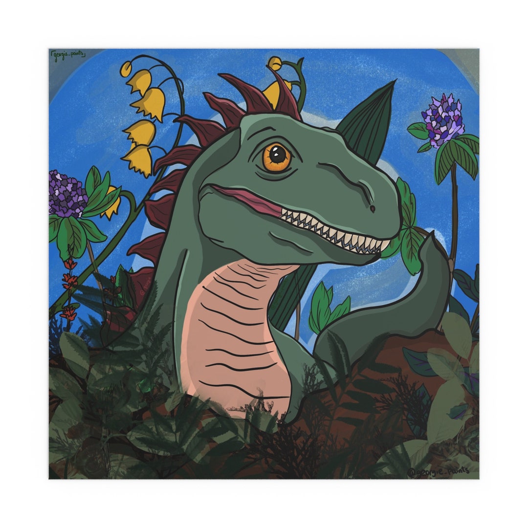 Dinosaur Print/post/design/raptor/flowers/colourful/poster - Etsy