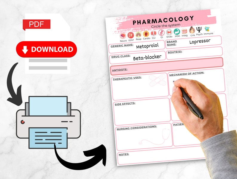 Printable Pharmacology Template for Nursing Student, Drug Card Template ...