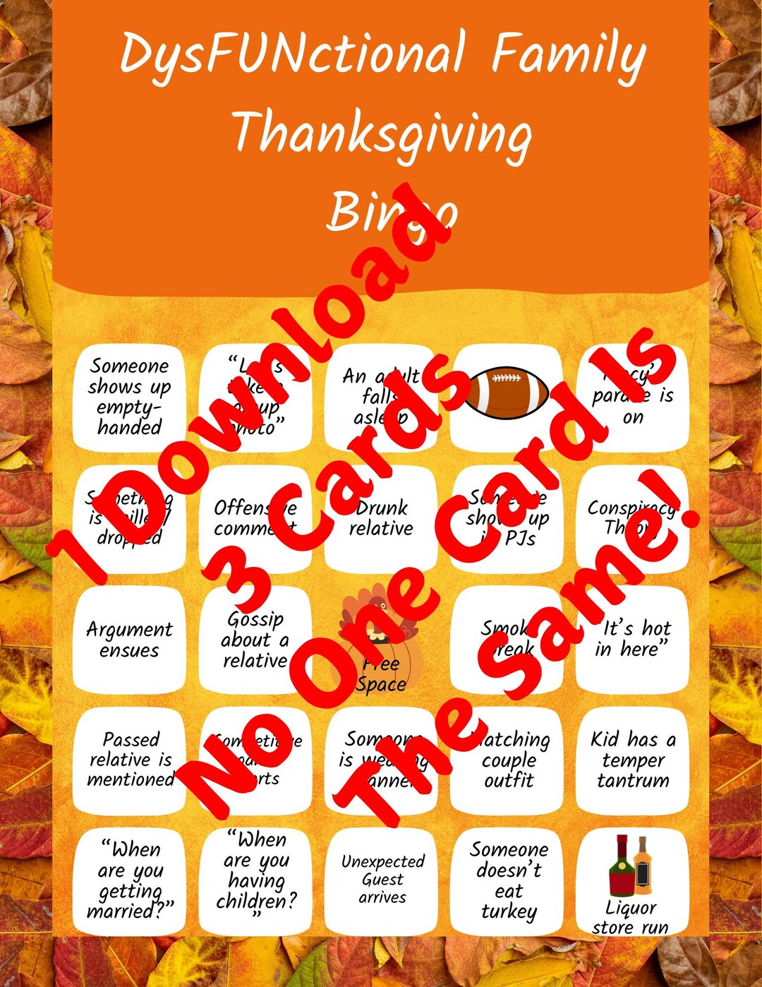 Thanksgiving Family Bingo Dysfunctional Family Bingo - Etsy