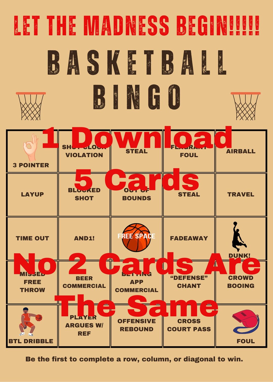 March Madness Bingo Cards! 1 Download = 5 Cards - Etsy
