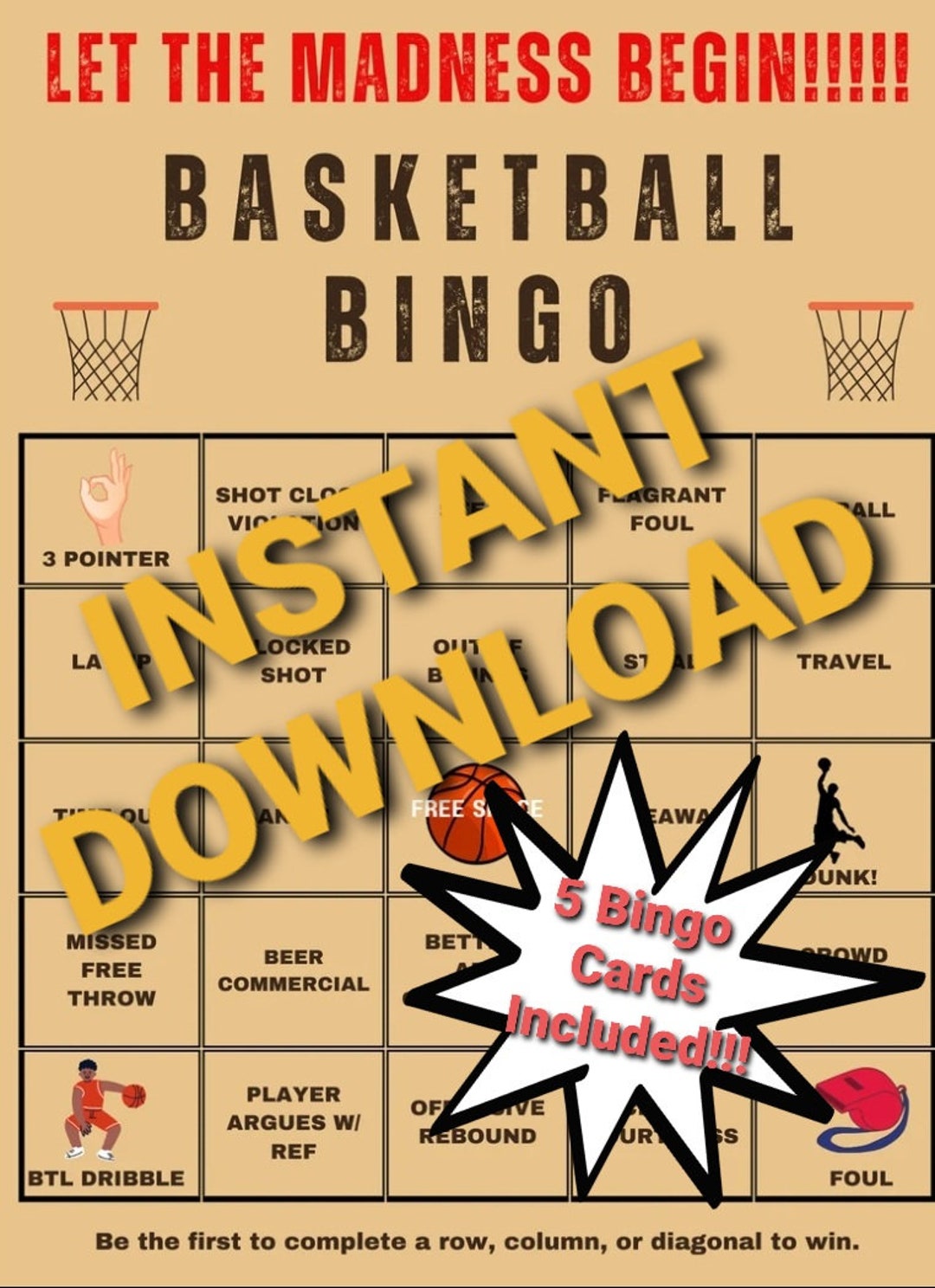 March Madness Basketball Bingo 5 Card Pack - Etsy