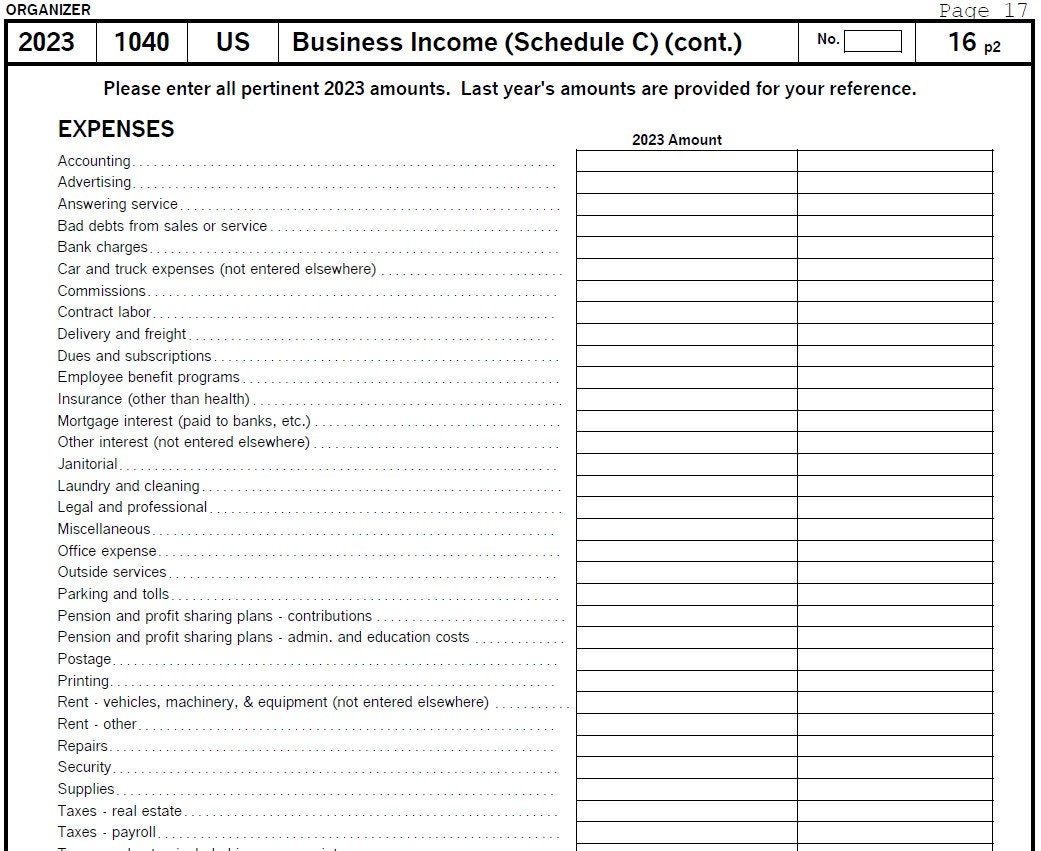 2023 Income Tax Return Organizer - Prepared by CPA - for Business ...
