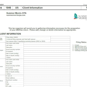 2024 Income Tax Return Organizer - Prepared by CPA - for Business ...