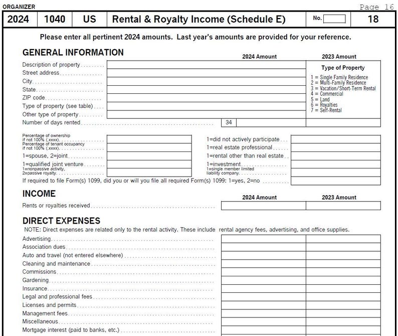 2024 Income Tax Return Organizer - Prepared by CPA - for Business ...