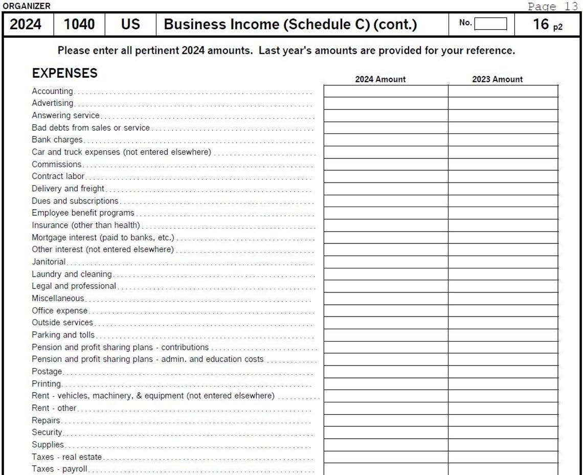 2024 Income Tax Return Organizer - Prepared by CPA - for Business ...