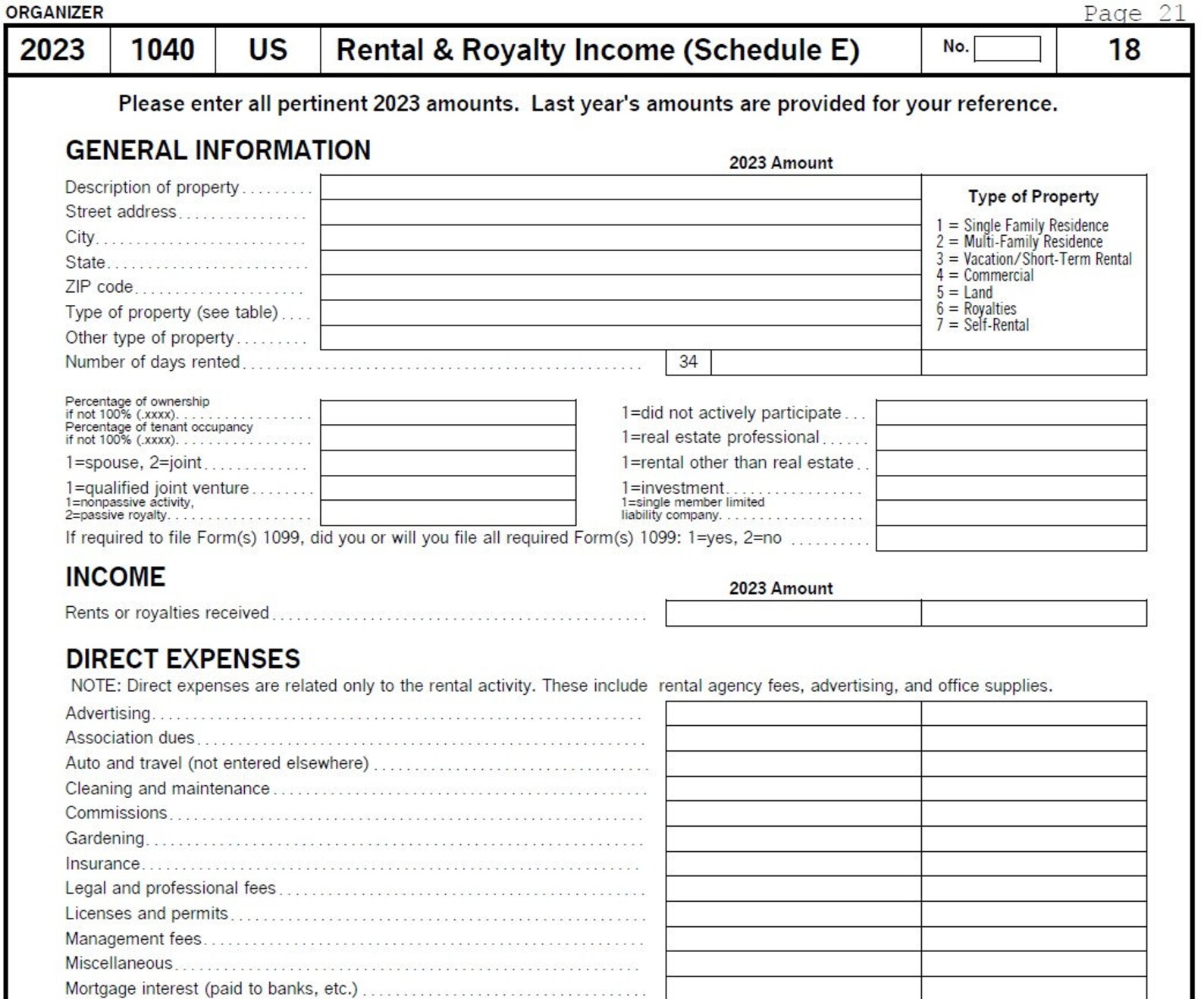 2023 Income Tax Return Organizer - Prepared by CPA - for Business ...