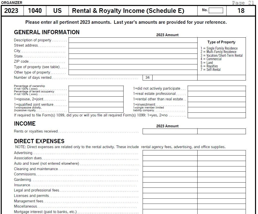 2023 Income Tax Return Organizer - Prepared by CPA - for Business ...