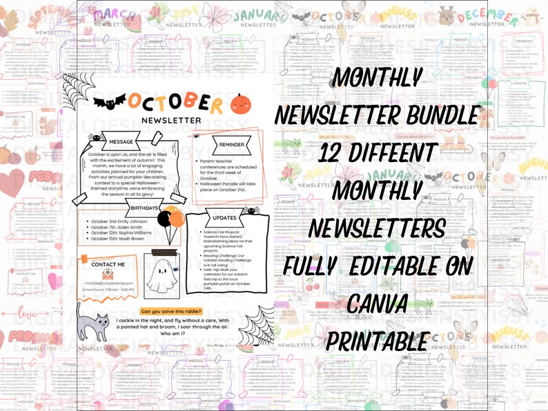 Newsletter Template for Canva printable Design Editable Newsletter ...