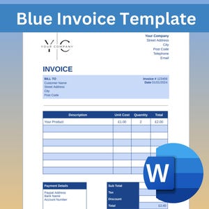 Blue Invoice Template: A4 Printable, Editable in Word & Google Docs - Etsy
