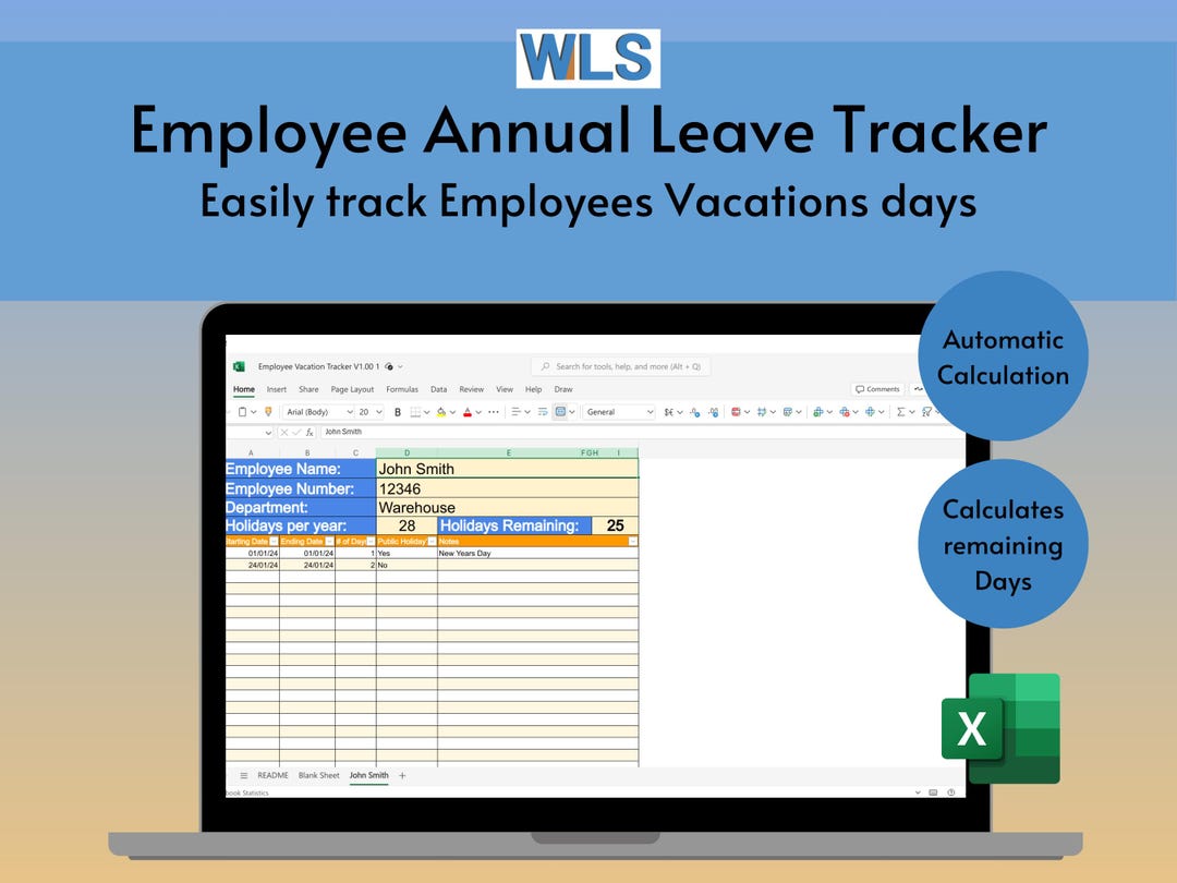 Employee Vacation Leave Tracker Excel Spreadsheet Ideal for Small ...