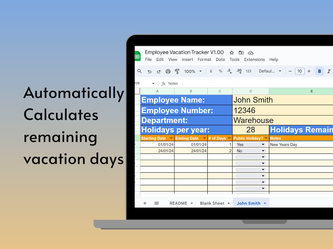 Employee Annual Leave and Vacation Tracker - Google Sheets Spreadsheet ...