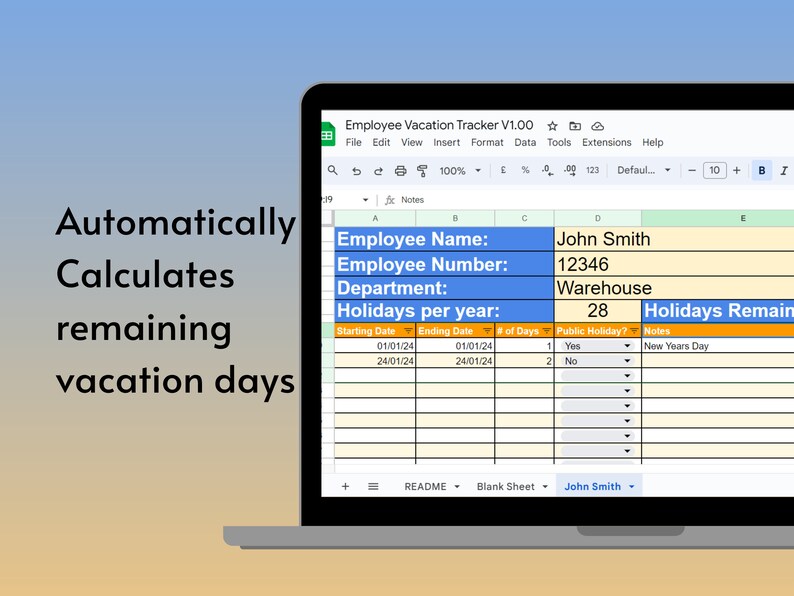 Employee Annual Leave and Vacation Tracker - Google Sheets Spreadsheet ...