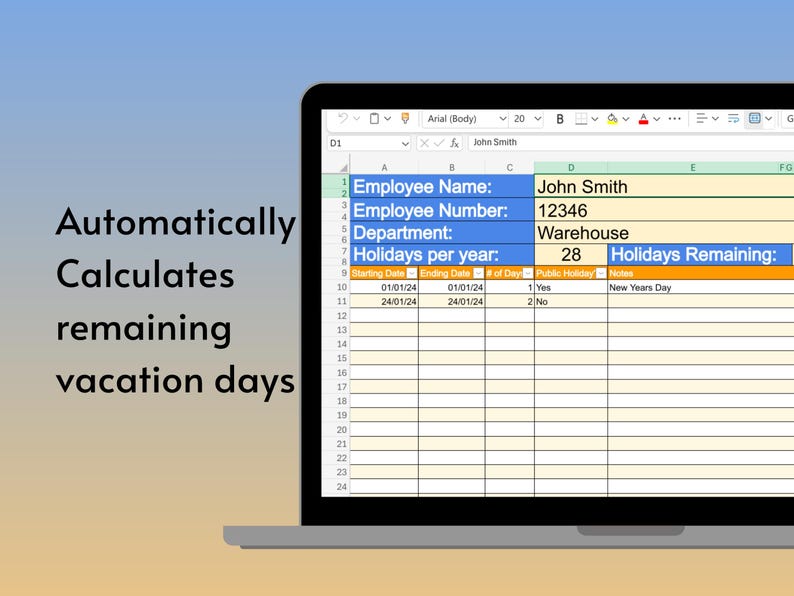 Employee Vacation Leave Tracker- Excel Spreadsheet - Ideal for Small ...